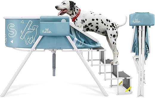 Elevated Portable Foldable Dog Wash Station with Steps for Bathing ...